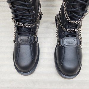 Demonia | Shoes | Combat Biker Boots Black Matte Lightning Bolt Tread ...